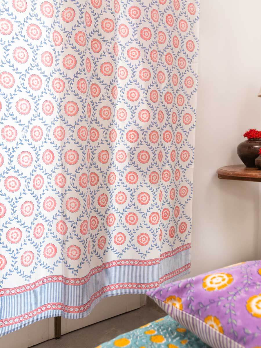 Primrose Hand Block Printed Cotton Curtain | Pinklay