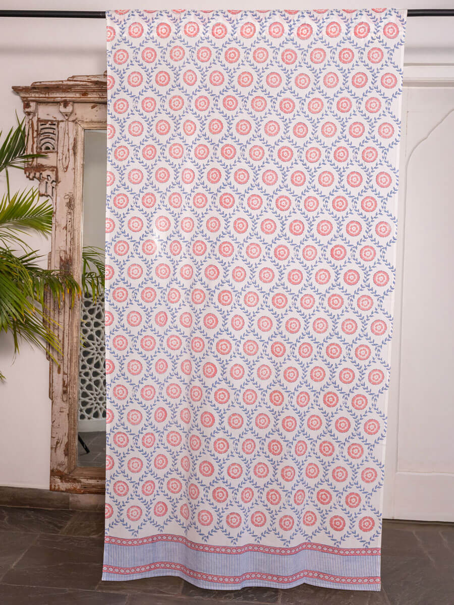 Primrose Hand Block Printed Cotton Curtain | Pinklay
