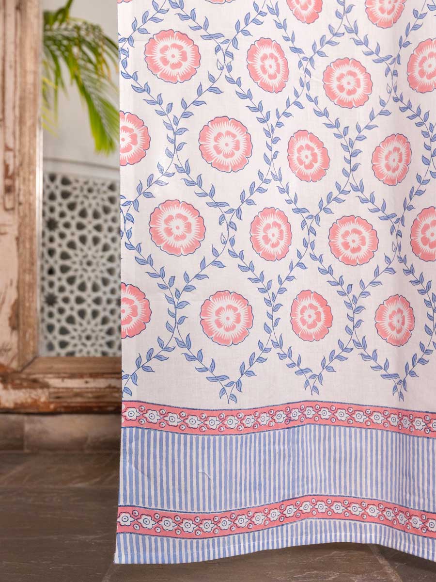 Primrose Hand Block Printed Cotton Curtain | Pinklay