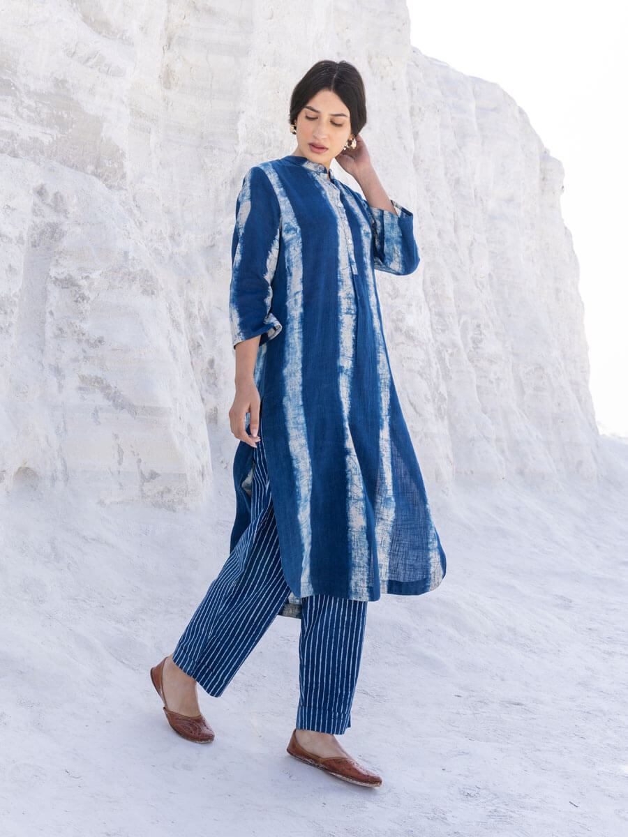 Set of 2 - Luna Dabu Block Printed Indigo Kurta with Pants | Pinklay