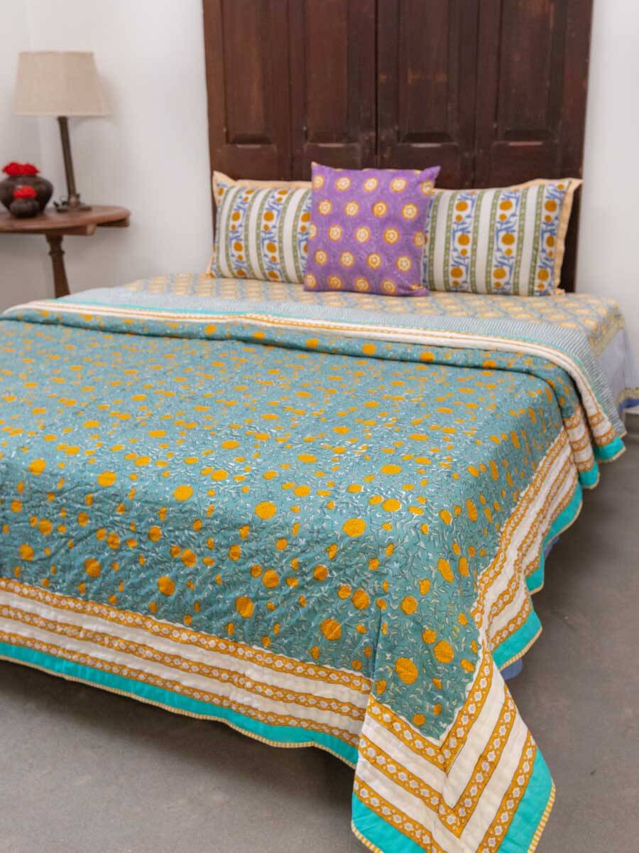 Utsa Hand Block Print Cotton Quilt | Pinklay