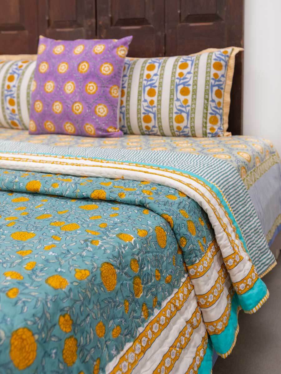 Utsa Hand Block Print Cotton Quilt | Pinklay